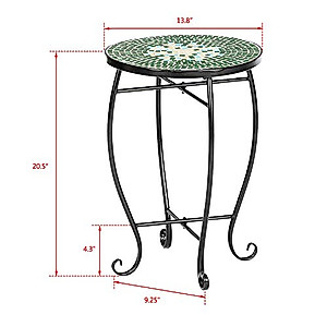 Henf Mosaic Side Table Outdoor Patio Accent Table, 14" Round Coffee Table End Table Plant Stand Decor for Porch Balcony Deck Pool