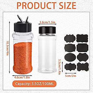 Oungy 36 PCS Spice Jars with Black Cap 3.5 OZ Bottle Containers with Shaker Lids and Labels - Empty Clear Plastic Seasoning Containers for Storing Spice Herbs Powders