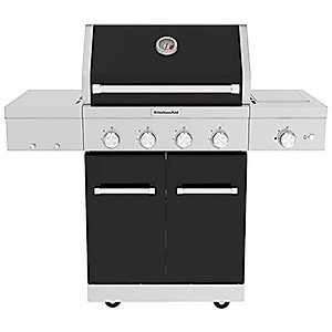 KitchenAid 720-0954L 4-Burner Stainless Steel Free Standing 55000 BTU Propane Gas Grill with Black Cabinet and Side Burner