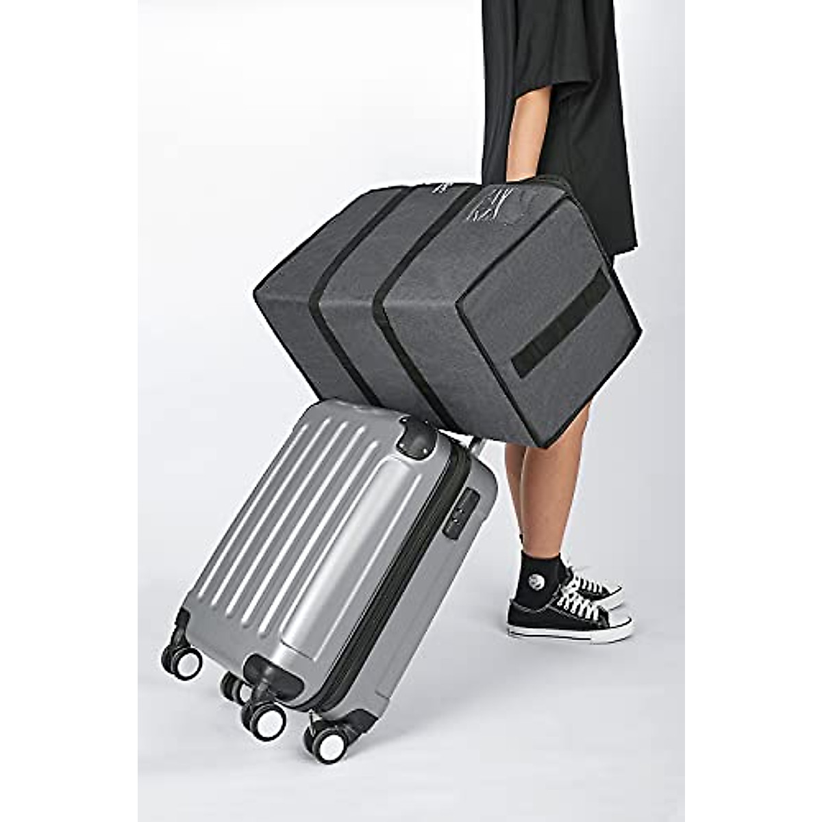 CACTIYE Storage Tote with Zippers & Carrying Handles, Heavy-Duty Oxford Fabric Moving Bags for Space Saving Moving Storage (Gray, 1 pack-large)