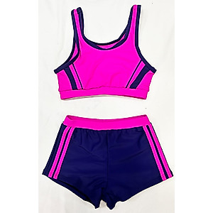 KKmeter Kids Girls 2pcs Dance Outfit Racer Back Crop Top with Shorts Clothing Sets for Sport Gymnastic Dancing Swimming (Rose, 5-6)