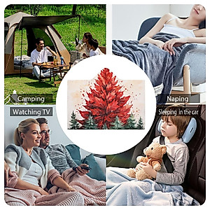 Women Men Hooded Blanket Red Watercolor Christmas TreeFleece Wearable Soft BlanketWinter Holiday Hooded Blankets for Kids Men Women for Home Couch Bed And Sofa 60"x80" Spring Summer Blanket Hoodie