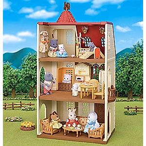 Calico Critters Red Roof Tower Home, 3 Story Dollhouse Playset with Figure, Furniture and Accessories