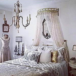 Octorose Metal Wall Teester Bed Crown Canopy - Antique Style Crown Wall Decor with Built-in Rods & Hardware - for Over Beds or Windows - Drapery Panels Not Included - Gold (31.5x14x9.5 Inches)