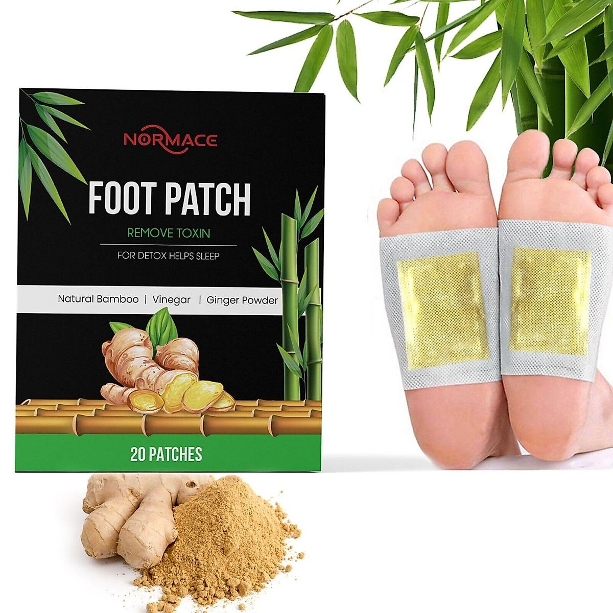Normace Foot Pads for Better Sleep and Releasing Stress (20 PCS)- High -End Japanese Quality Pads with Natural Ginger Powder