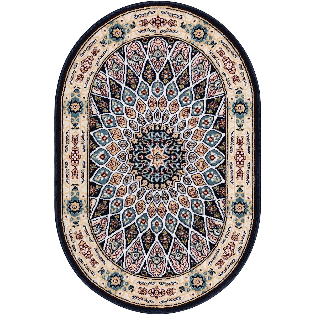 Rugs.com Rabia Collection Rug – 2' 2 x 3' Oval Navy Blue Low Rug Perfect for Living Rooms, Large Dining Rooms, Open Floorplans