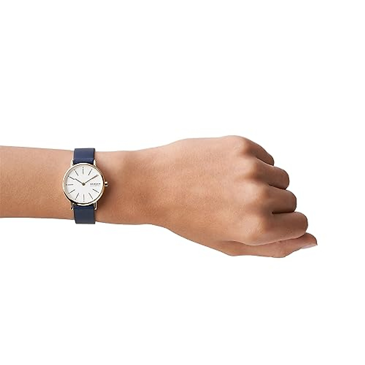 Skagen Women's Signatur Quartz Analog Stainless Steel and Leather Watch, Color: Blue/Rose Gold (Model: SKW2838)