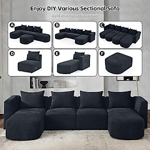 Melpomene 117 "Minimalist Upholstery Boucle Fabric U-Shape Modular Sectional Sofa Couch，Curved Sofa Includes 2 Single Chair 2 Chaise Longue,Living Room Furniture Set,Black