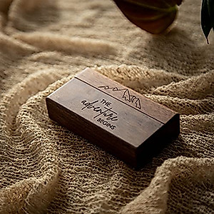 MUUJEE The Adventure Begins Double Ring Box - Engraved Slim Wooden Ring Case Box for Wedding Ceremony Engagement Proposal Ring Bearer Box - Anniversary Birthday Gift Ideas