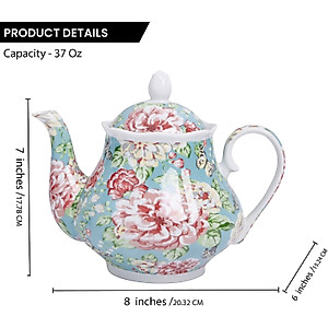 European Style Ceramic Teapot Coffee Pot Water Pot Porcelain Vintage Gift Tea Pot - 37 Oz - May Blossom