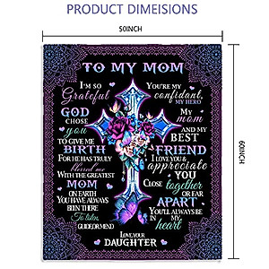 Amonee-YL to My Mom Grateful Love Daughter Mother's Day Family Flannel Fleece Throw Blankets for Sofa 60"x50" Decorative Shawls,Super Cozy Lightweight Gift Idea