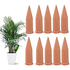 Tcamp 10 Pack Plant Watering Devices, Terracotta Plant Watering Spikes Wine Bottle Automatic Plant Waterer for Vacations, Self-Watering Stakes for Indoor Outdoor Plants
