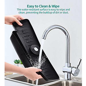 Silicone Faucet Splash Guard Kitchen Sink Splash Guard Upgraded Faucet Water Catcher Tray - 15.75” x 5.5''x2” - Sink Sponge Holder for Kitchen, Bathroom(Black)