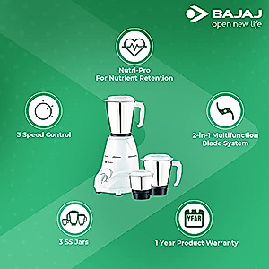 Bajaj Rex 500-Watt Mixer Grinder with 3 Jars