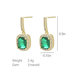 Uncle J Vintage Emerald Chandelier Dangle Earrings-18K Gold Plated Green Austrian Crystal Teardrop for Women,Bridal,Wedding,Statement
