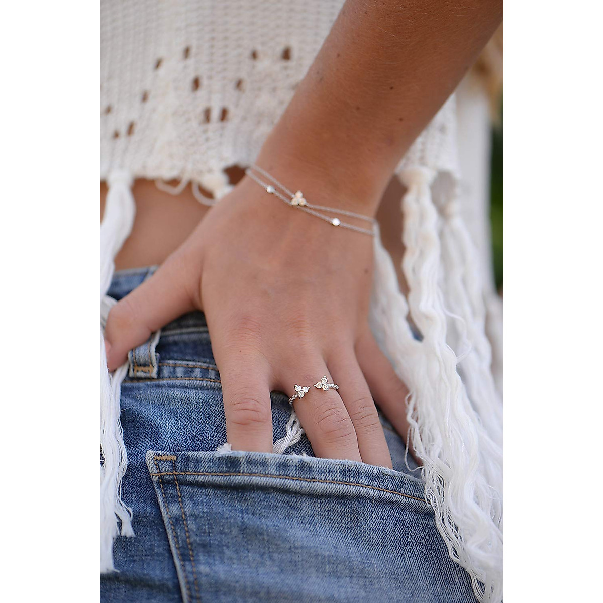 Womens Sterling Silver Rings Open Cluster Ring 18K White Gold Plated