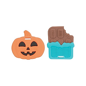 Nuby All Silicone Pumpkin & Chocolate Bar Teether – 2 Pack, 3+ Months