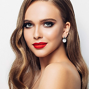 Milacolato Pearl Earrings 18K White Gold Plated 925 Sterling Silver Pearl Earrings Simulated Pearl Drop Earrings Pearl Dangle Stud Earrings Love Jewelry Gifts for Women