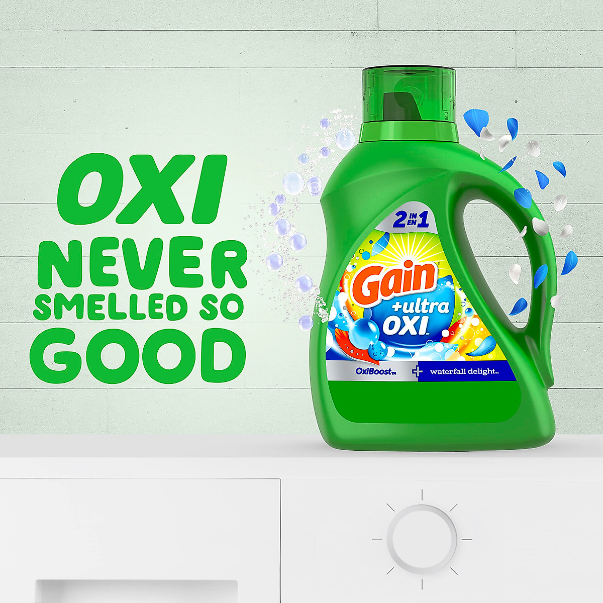 Gain Ultra Oxi Liquid Laundry Detergent, 128 loads, 184 fl oz, Waterfall Delight Scent, 2-in-1, HE Compatible