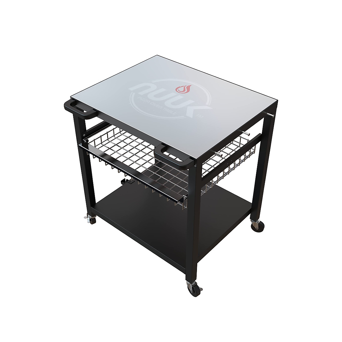 NUUK Double-Shelf Rolling Outdoor Pizza Oven Table, 24" x 30" Stainless Steel Commercial Multifunctional Food Prep Worktable with Drawer on Wheels