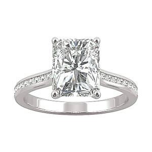Charles & Colvard Created Moissanite 9x7mm Radiant Cut Engagement Ring for Women | 2.88 cttw DEW | Lab Grown | Solid 14K White Gold with Rhodium | Size 8