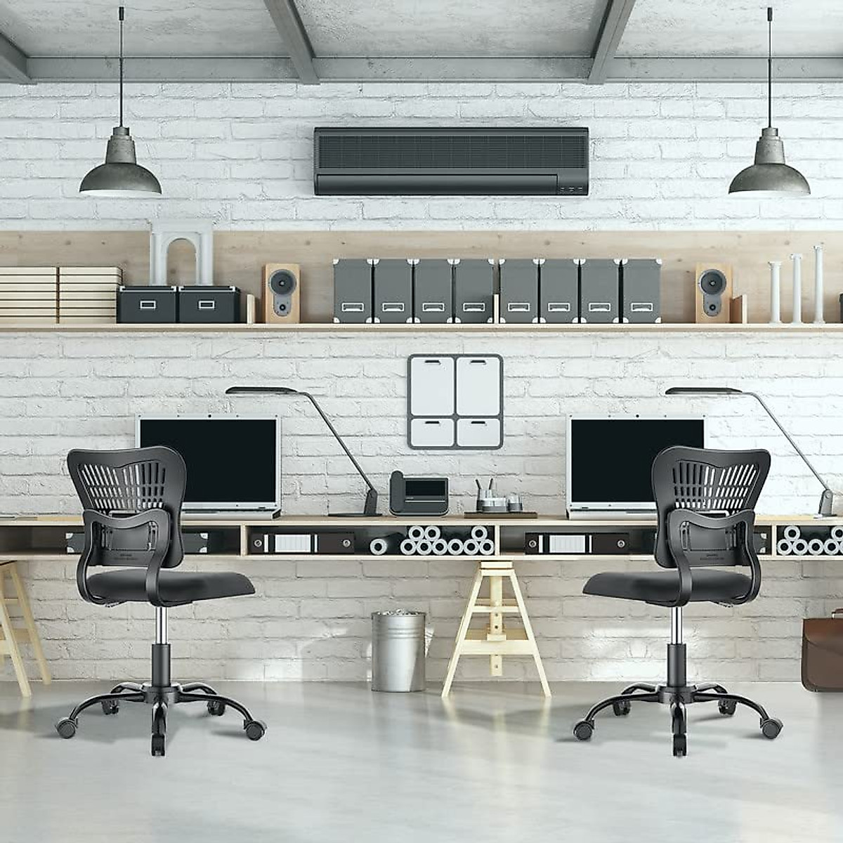 PALONE Home Office Chair Ergonomic Desk Chair Mesh Computer Adjustable Height Seat 360° Swivel Gaming Armless Chair Task with 5 Rolling Castors Upholstered Comfy Office Chair No Arms(Black)