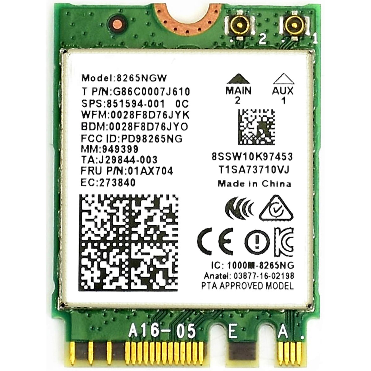 Wireless-AC8265 Dual Mode AC8265 Wireless NIC Module for Jetson Nano Developer Kit B01/A02, Support 2.4GHz/5GHz 300Mbps/867Mbps Dual Band WiFi and Bluetooth 4.2