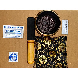S.H. HANDICRAFTS Tibetan Singing Bowl Set — Meditation Sound Bowl Handcrafted in India for Healing and Mindfulness, BRASS ANTIQUE, 3.5 INCHES (SH-00045)