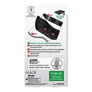 MUELLER Sports Medicine Green Fitted Wrist Brace, Wrist Pain Relief Support for Men and Women, Ideal for Carpal Tunnel, Tendinitis, Arthritis, Right Hand, Black, Large/X-Large