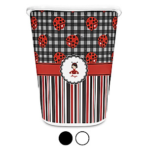 YouCustomizeIt Personalized Ladybugs & Stripes Waste Basket - Single Sided (White)