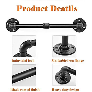 Janyang Industrial Pipe Towel Bar 24 inch Towel Rack Towel Holder with 3 Hooks, Wall Mounted DIY Style, Matte Black Finish for Kitchen Or Bath Hanging