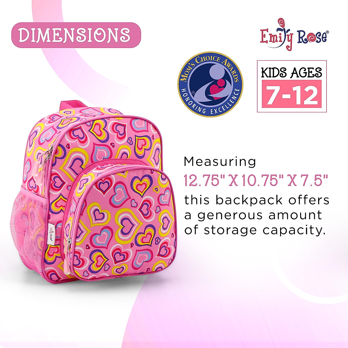 16 Inch Girl Girls School Travel Back Pack Bookbag Gift Set (Mom's Choice Award Winner!) | Features Padded Back and Adjustable Straps | Includes Spiral Notebook and 2 Pencils! (Playful Hearts)