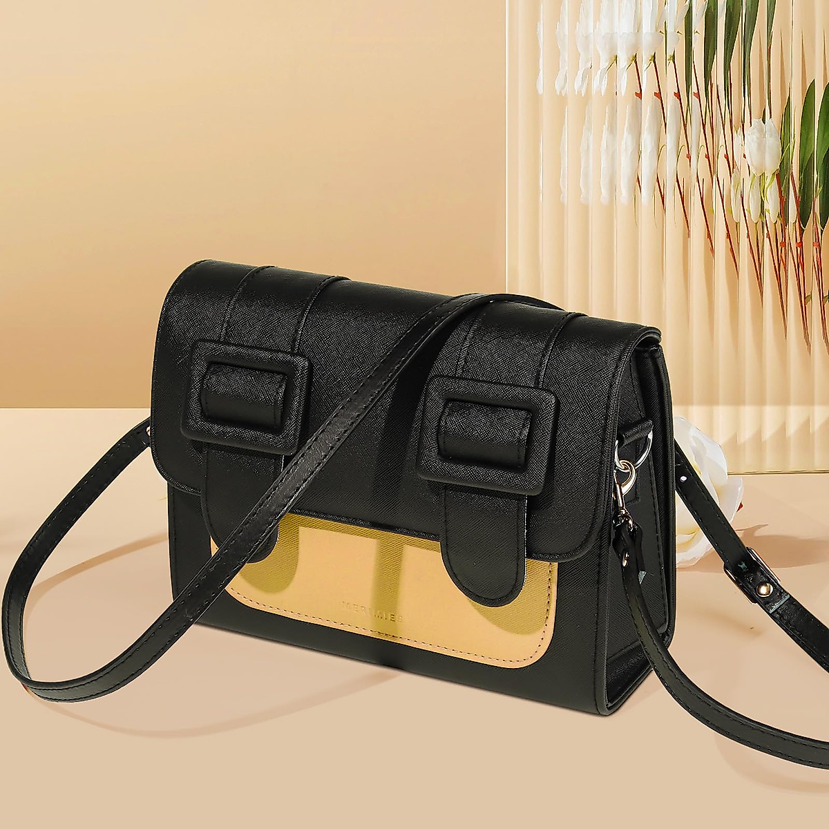 RAYNAG Adjustable Purse Strap Replacement Leather Handbag Shoulder Strap Replacement, Black with Gold Metal Swivel Hooks