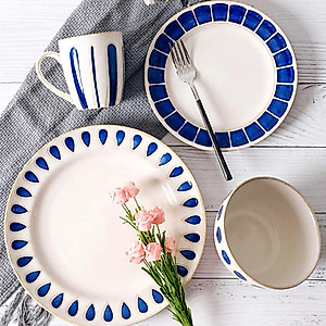 GagalU Fine Dinnerware Set,4 Pieces Blue White Ceramic Dinner Set Porcelain Mug Plate Bowl Lead-Free Tableware