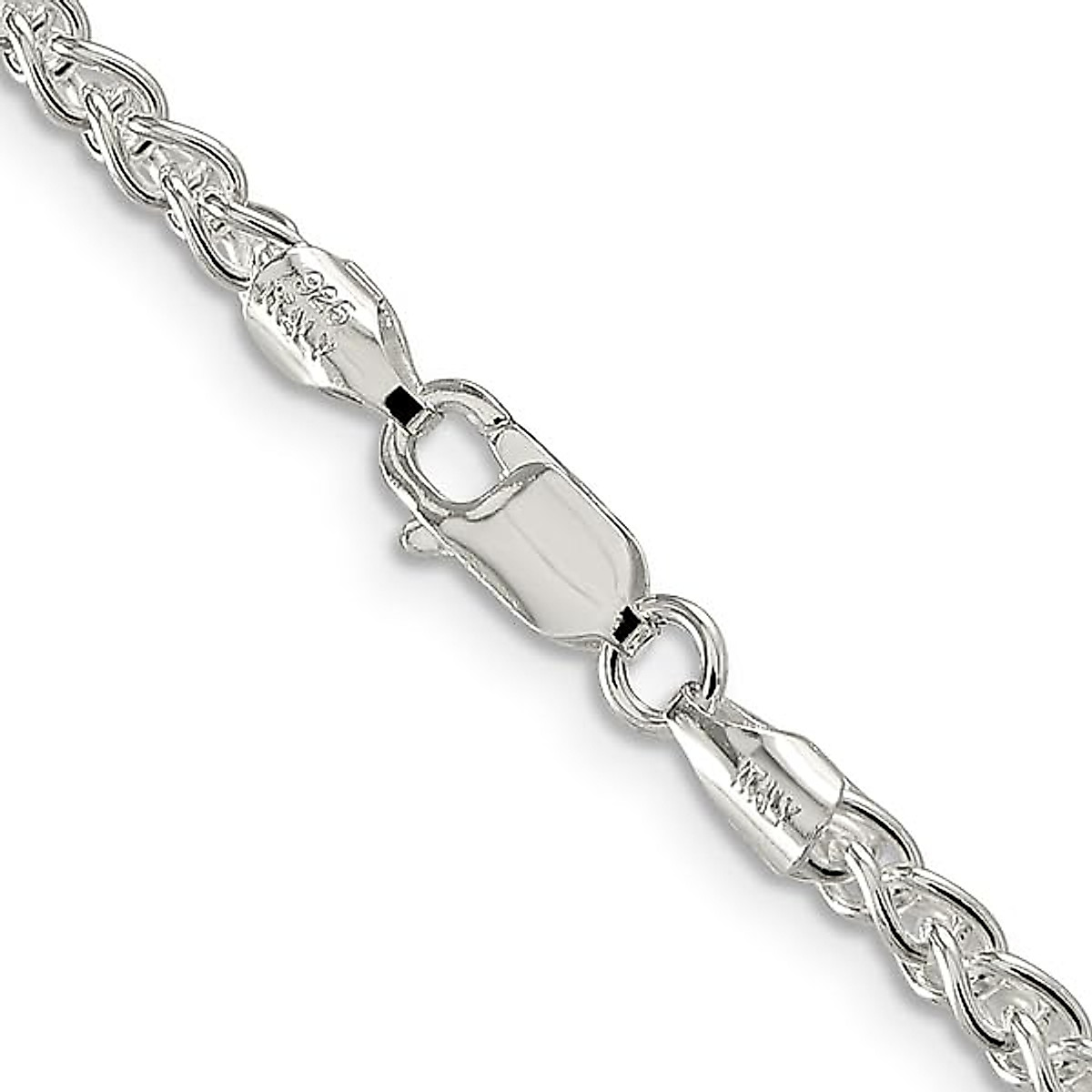 IceCarats 925 Sterling Silver 3mm Round Spiga Wheat Link Chain Necklace 24 inch
