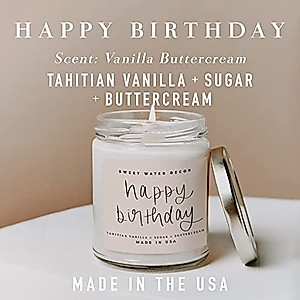 Sweet Water Decor, Happy Birthday, Vanilla, Sugar, and Buttercream, Sweet Scented Soy Wax Candle for Home | 9oz Clear Jar, 40 Hour Burn Time, Made in the USA