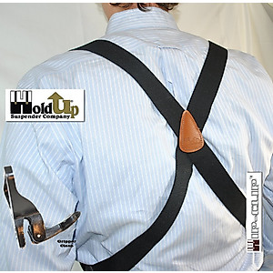 Hold-Up Hip-clip Style Suspenders for Men 1 1/2" Wide (Black/Plastic Clip)
