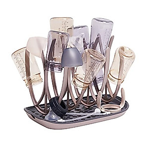 MOTHER-K Baby Bottle Drying Rack with Tray, Adjustable Holder for Baby Bottles, Pacifier and Pump Parts (Beige)