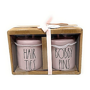 Rae Dunn Hair Ties And Bobby Pins Pink Ceramic Canister Set