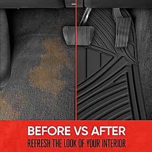 Motor Trend FlexTough Performance All Weather Rubber Car Floor Mats - 3 Piece Floor Mats Automotive Liners for Cars Truck SUV, Heavy-Duty Waterproof (Black)