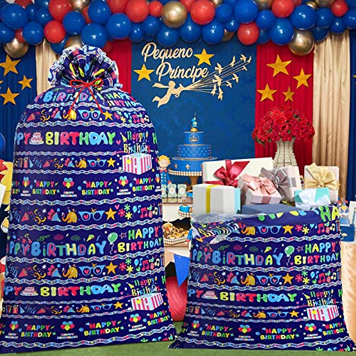 2 Pcs 80 x 60 in Jumbo Bike Gift Bags Extra Large Birthday Gift Bags for Girls Large Plastic Present Bags Birthday Gift Sack for Heavy Large Birthday Party Gifts Bags Baby Shower Favors Bag (Blue)