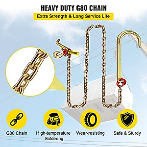 VEVOR J Hook Chain, 5/16 in x 6 ft Tow Chain Bridle, Grade 80 J Hook Transport Chain, 9260 Lbs Break Strength with JT Hook & Grab Hook, Tow Hooks for Trucks, Heavy Duty J Hook and Chain Shorteners