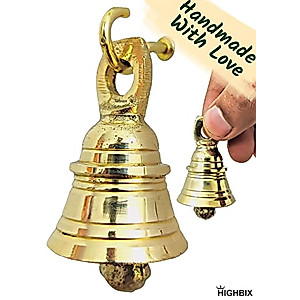 HIGHBIX Solid Brass Jingle Bells Set of 6 Hanging Harmony Festive Décor Handmade Brass Bells with Hooks
