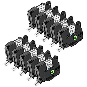 NineLeaf 10 Pack Compatible for Brother P-Touch Label Maker Refills TZ Tape 18mm 0.7 Laminated White TZe-241 TZe241 TZ-241 TZ241 3/4'' Black on White Label Tape for Ptouch PTD600 PTD400AD Labeler