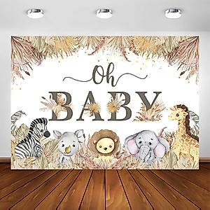 Avezano Boho Oh Baby Backdrop for Safari Baby Shower Decoration Background Pampas Grass Baby Jungle Animals Shower Gender Neutral Baby Shower Birthday Wild Party Supplies (7x5ft)