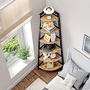 Lulive 6 Tier Corner Shelf, 68.9" Industrial Tall Corner Ladder Shelf Stand, Corner Bookshelf Bookcase for Living Room, Home Office, Balcony, Small Space