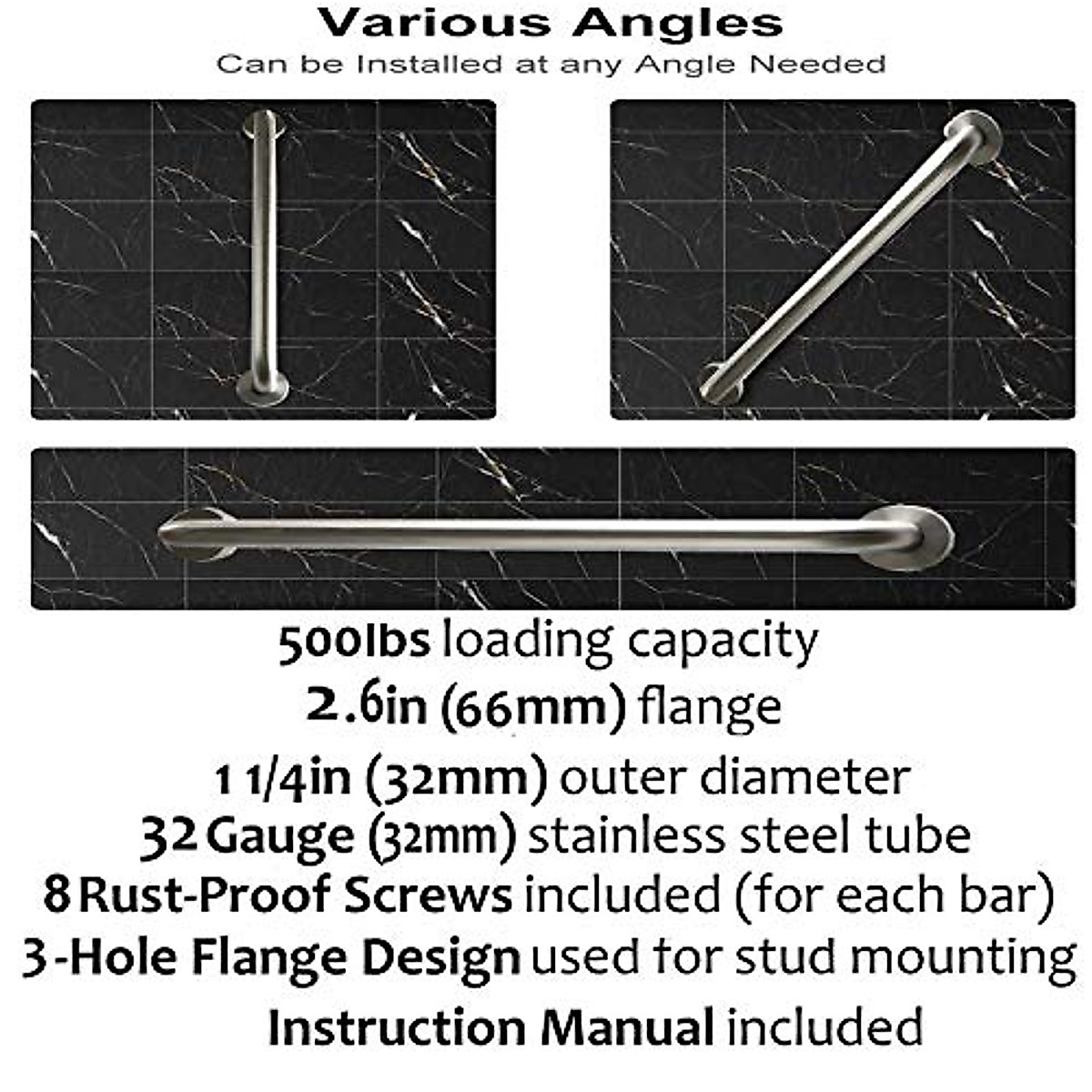 Brushed Nickel Shower Grab Bar 16 Inch - 1 1/4" Diameter, iMomwee 2 Pack Stainless Steel Safety Assist Handle, Wall Mounted Bathroom Mobility Aid Balance Support Hand Rail for Handicap Elderly Senior