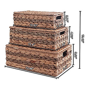 Citylife Water Hyacinth Storage Baskets with Lids Handwoven Wicker Baskets for Shelves Stackable Woven Storage Bins for Organizing, Set of 3