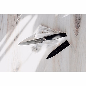 DURA LIVING Paring Knife - 3.5 Inch Black Nonstick Titanium Plated Stainless Steel Ultra Sharp Blade, With Ergonomic Comfort Grip Handle Kitchen Knife, With Matching Sheath