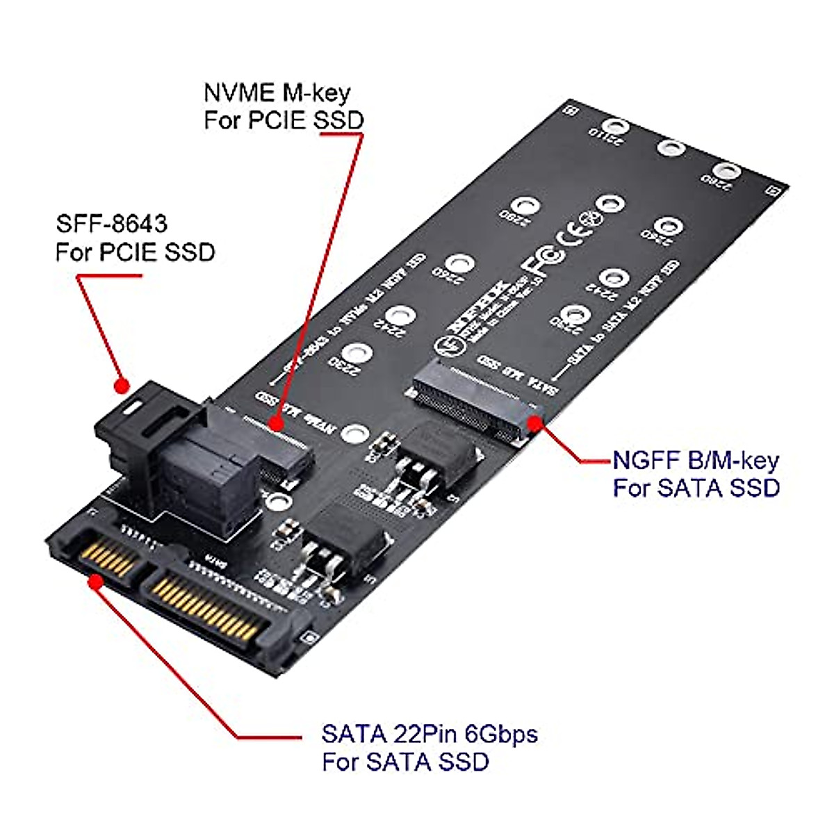 NFHK SFF-8643 to U2 Kit NGFF M-Key to HD Mini SAS NVME PCIe SSD SATA Adapter for Motherboard